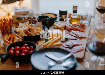 Table full of Tasty Salty Snacks Stock Photo - Alamy
