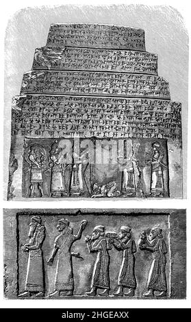 Assyrian culture. Black Obelisk of Shalmaneser III. Limestone, c. 825 ...