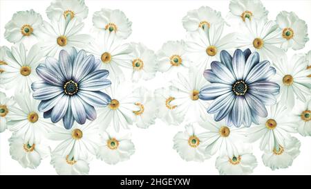 Animation flying of realistic flowers buds on black background ...