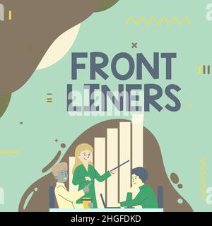 Hand writing sign Frontliners. Business concept most important or ...