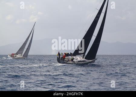 Bodrum,Turkey. 02 March 2019: Sailboats sail in windy weather in the ...
