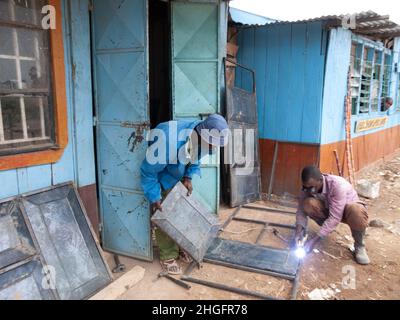 Street welding business, window frames in Kenya, Africa Stock Photo - Alamy