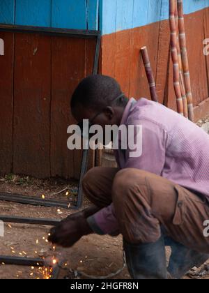 Street welding business, window frames in Kenya, Africa Stock Photo - Alamy
