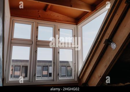 Close up of Window being Renovating at Attic Stock Photo - Alamy