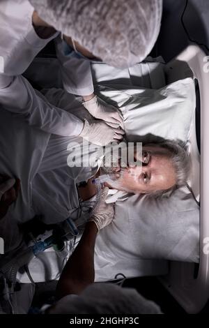 Emotional postoperative period, heart attack. senior male patient ...