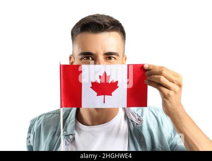 Young man with Canadian flag isolated on white Stock Photo - Alamy