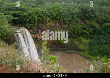 View of Waimea Falls located near Waimea in the center of Kauai, Hawaii ...