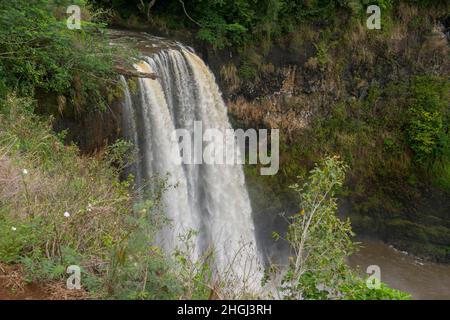 View of Waimea Falls located near Waimea in the center of Kauai, Hawaii ...