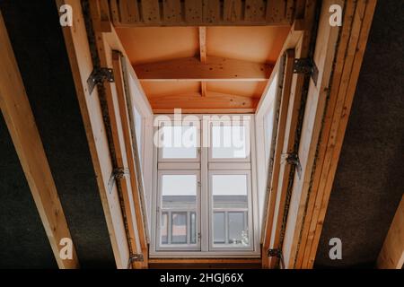 Close up of Window being Renovating at Attic Stock Photo - Alamy