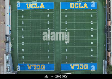 An aerial view of the practice fields at the Wasserman Football Center ...
