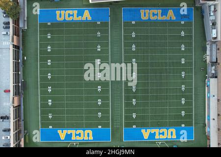 An aerial view of the practice fields at the Wasserman Football Center ...
