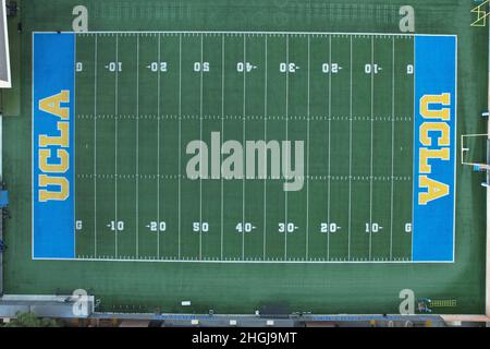 An aerial view of the practice fields at the Wasserman Football Center ...
