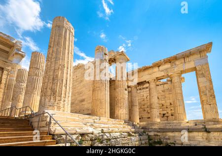 Propylaea on the Acropolis of Athens, Greece, Europe. This ancient ...