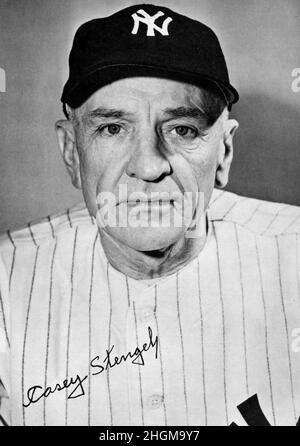 New York Yankees manager Casey Stengel, left, is shown with outfielder ...