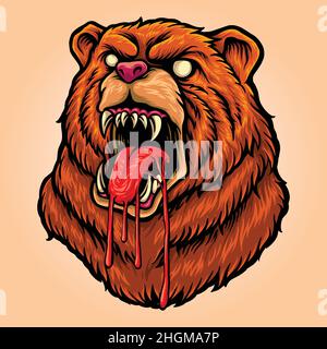 Grizzly bear evil isolated cartoon style. big bear attacks Stock Vector ...