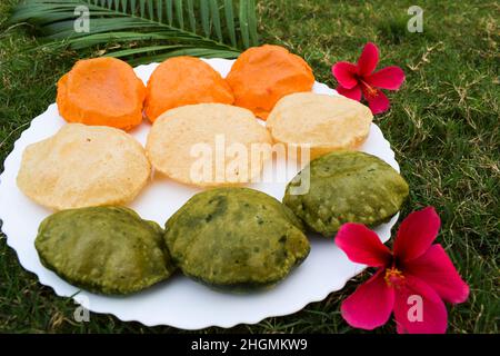 Tirange theme concept of three colours of Puri, Masala orange puri ...