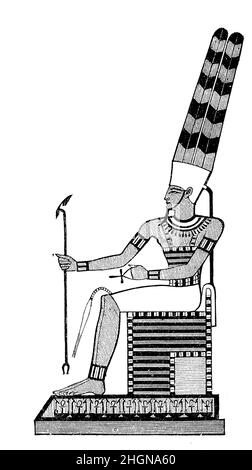 A depiction of Amun, ancient Egyptian god, showing iconography with ram ...