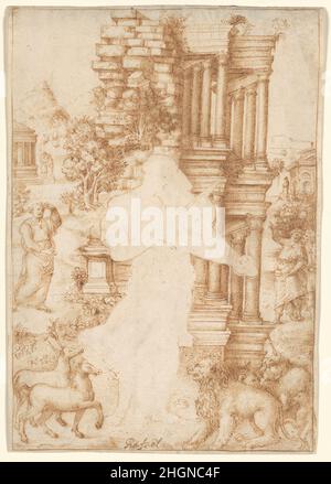 Orpheus playing music on his lyre to the three-headed guard dog ...