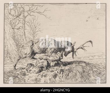 Stag Fighting a Wolf, after Antoine Louis Barye 1963 by Antoine-Louis ...