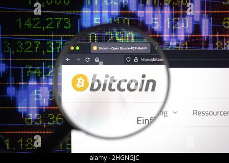 Bitcoin symbol is seen on a crypto currency exchange shop in Zagreb ...