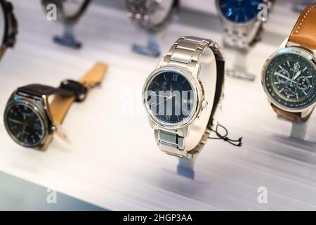 Luxury watches on display in store window, shallow depth of field Stock ...