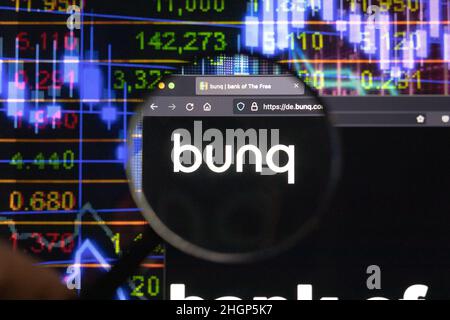 The logo of Bunq is seen on a screen of a smartphone next to an ...