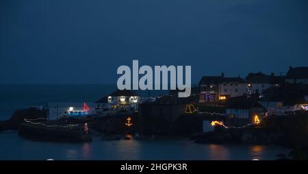 The Coverack annual Christmas lights. Cornish fishing village Stock ...