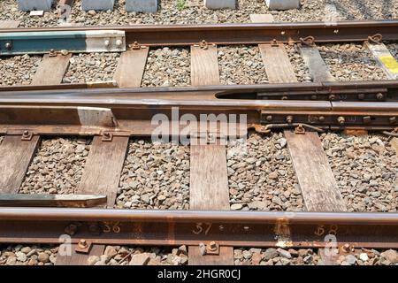 A railway track (British English and UIC terminology) or railroad track ...
