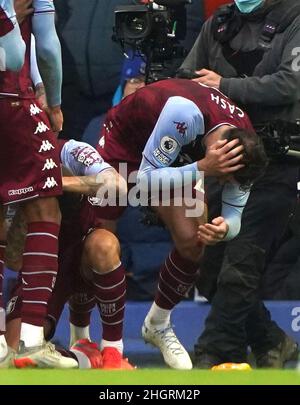 Matty Cash of Aston Villa celebrating his goal to make it 1-0 during ...