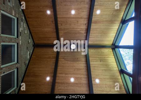 wooden porch roof view from inside isolated on white background Stock ...