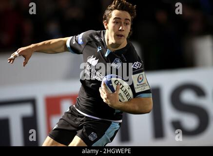 Glasgow Warriors' Josh McKay scores a try before being ruled out during ...