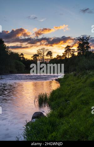 The River Teviot near Roxurgh Castle, towards sunset. Scottish Borders ...