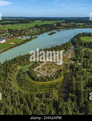 Aerial view to Lechbruck and the Lech lake Stock Photo - Alamy