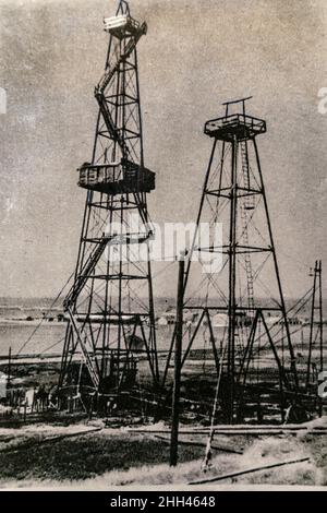 Russia Baku - CIRCA 1920s: Oil fields in Baku on the Caspian Sea ...