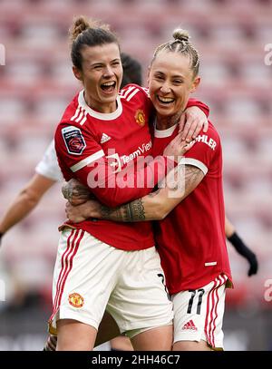 Manchester United's Hayley Ladd (left) and Brighton and Hove Albion's ...