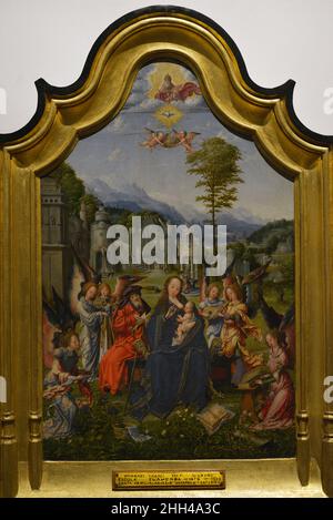 Flemish School, 16th century. Triptych. Central panel shows Holy Spirit at Pentecost. Left panel ...