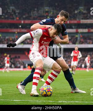 Arsenal's Gabriel Martinelli holds off Nottingham Forest's Andrew ...