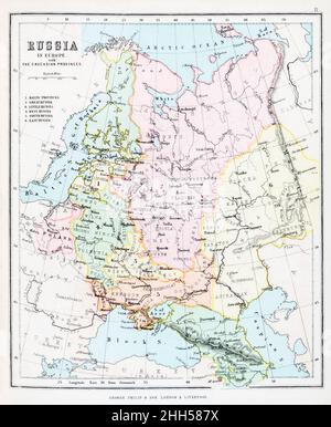 1870 pre-Soviet Russia atlas map of Baltic states of Estonia, Latvia ...