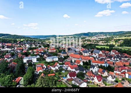 Aerial view, Steinau an der Strasse and Steinau Castle, Hesse, Germany ...