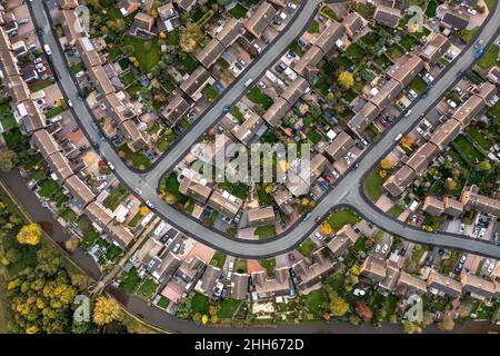 UK, England, Whittington, Aerial view of riverside town at dusk Stock ...
