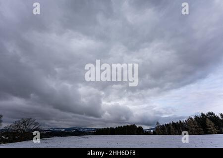 Stormy Clouds Over Farm Field Stock Photo - Alamy