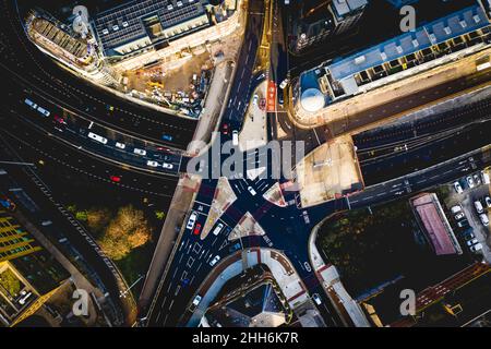 Aerial view of the complicated overpass bridge in Shanghai, China Stock ...