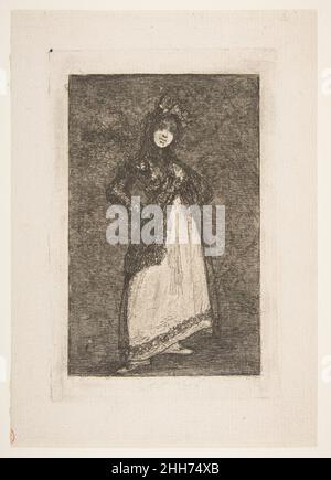 A Maja standing against a dark background with figures 1923 by Goya ...