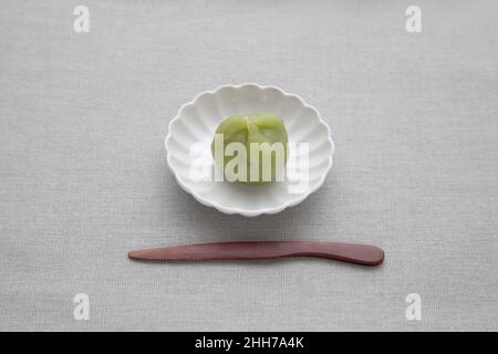 mugwort rice cake kusamochi Japanese confectionery isolated on table ...