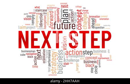 Word cloud background concept for Next Step. Future vision strategy for ...