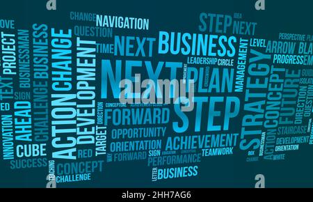 Word cloud background concept for Next Step. Future vision strategy for ...