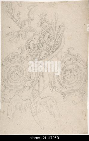 Cornucopia Held Aloft by Angels, Ornament with Cross and Rosary 1955 by ...