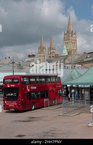 Truro, Cornwall, England, UK. 2021. Buses arriving and departing the ...
