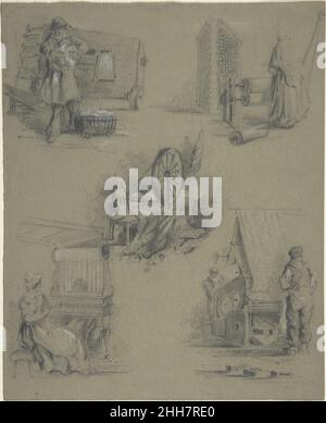 Five drawings showing processes of weaving and spinning 1957 by ...