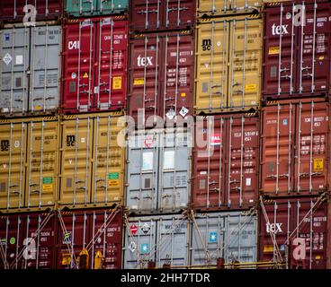 container wall Multi-colored containers isolated on white Container ...